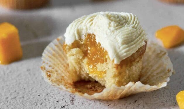 Mango Cupcakes with Filling and Buttercream - Susan Brings Dessert