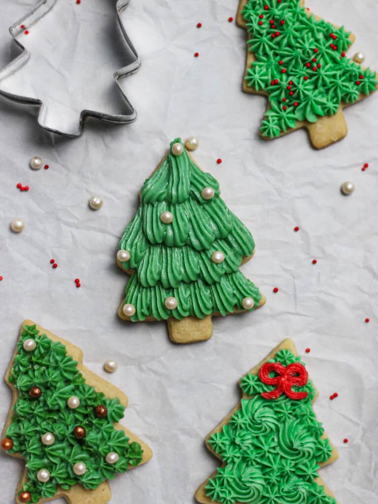 Christmas Tree Sugar Cookies with Buttercream - Susan Brings Dessert