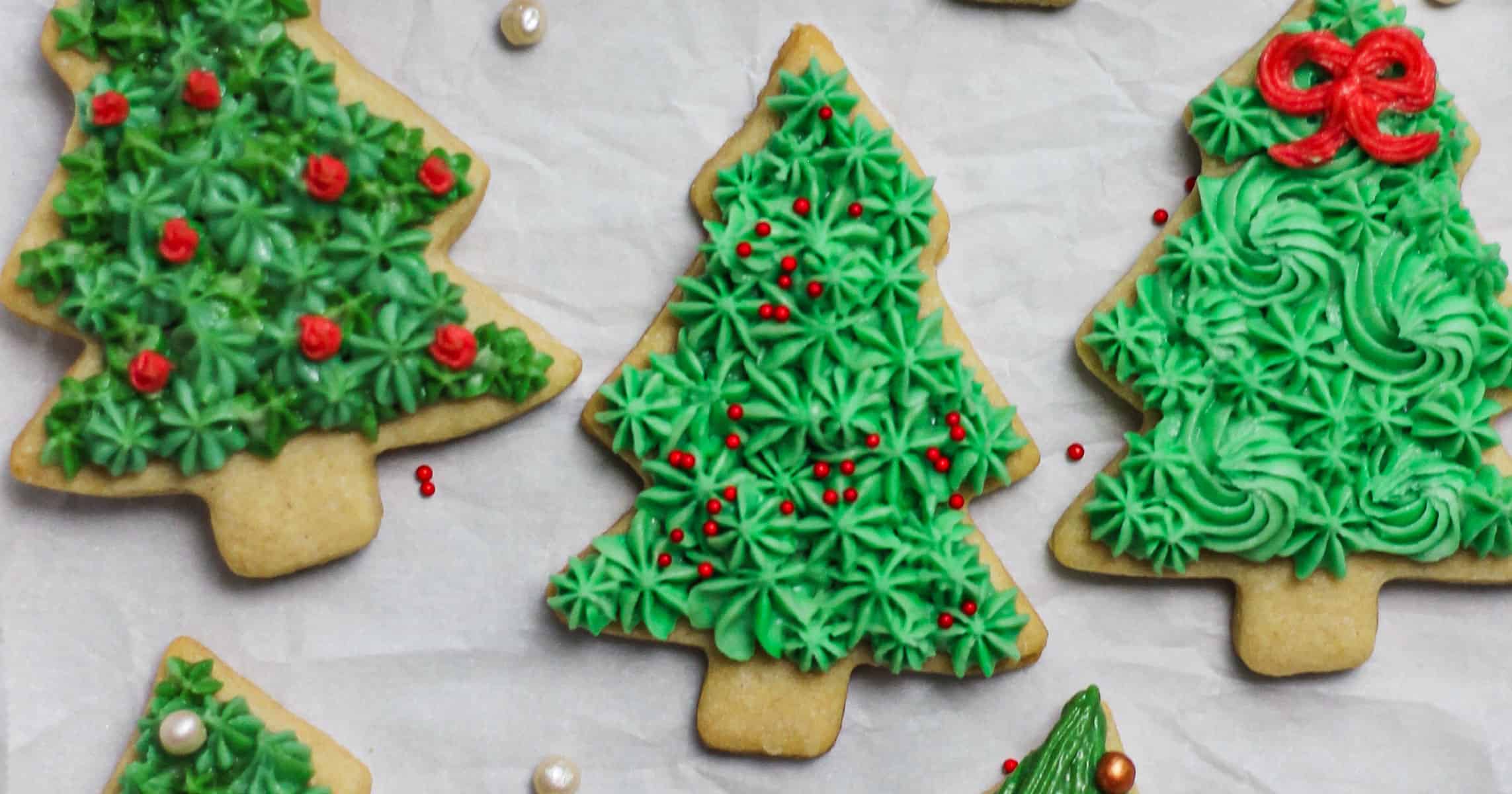 Christmas Tree Sugar Cookies with Buttercream - Susan Brings Dessert